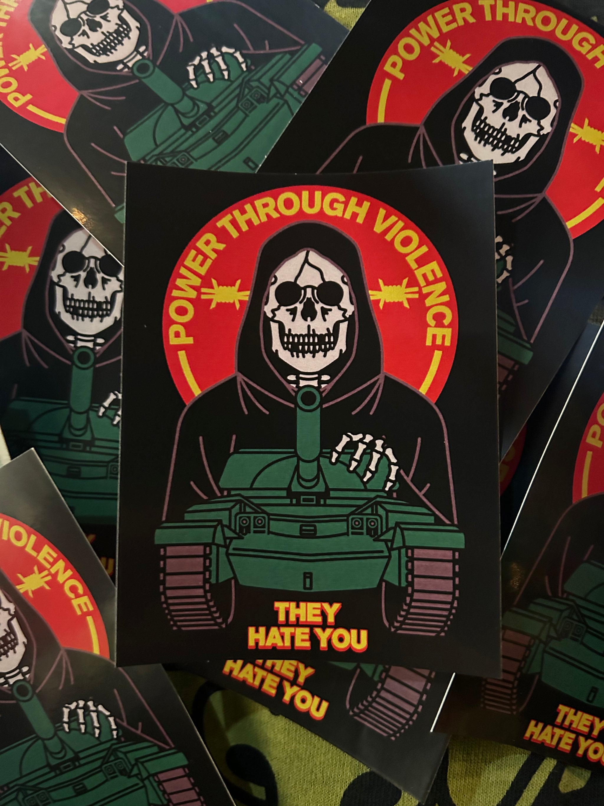 "Power Through Violence" Sticker by Death/Traitors – Destroy Art